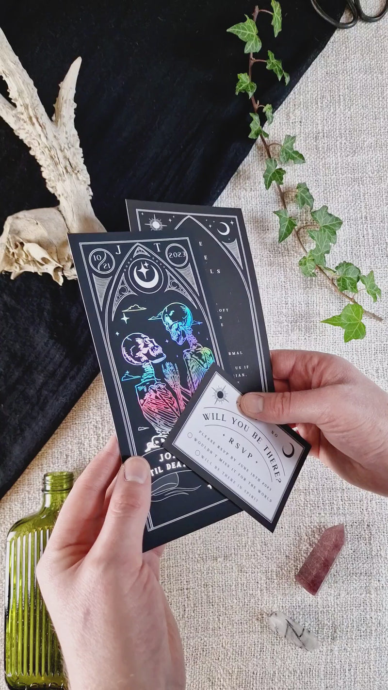 Part' Lovers Foiled Tarot Card 3 Piece Invitation Suite Set